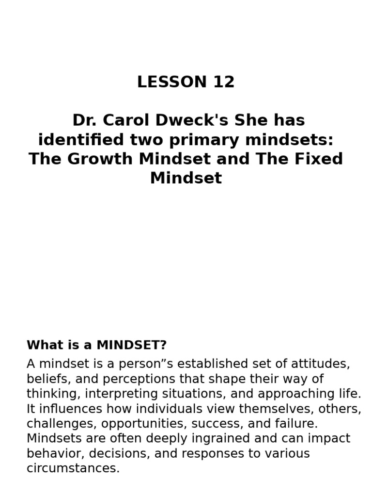 Understanding Lesson 12 Report | PDF | Mindset | Goal