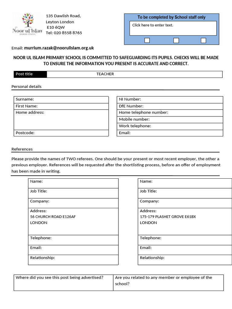 Noor Ul Islam Primary School Application Form 2018 19 | PDF | Justice ...