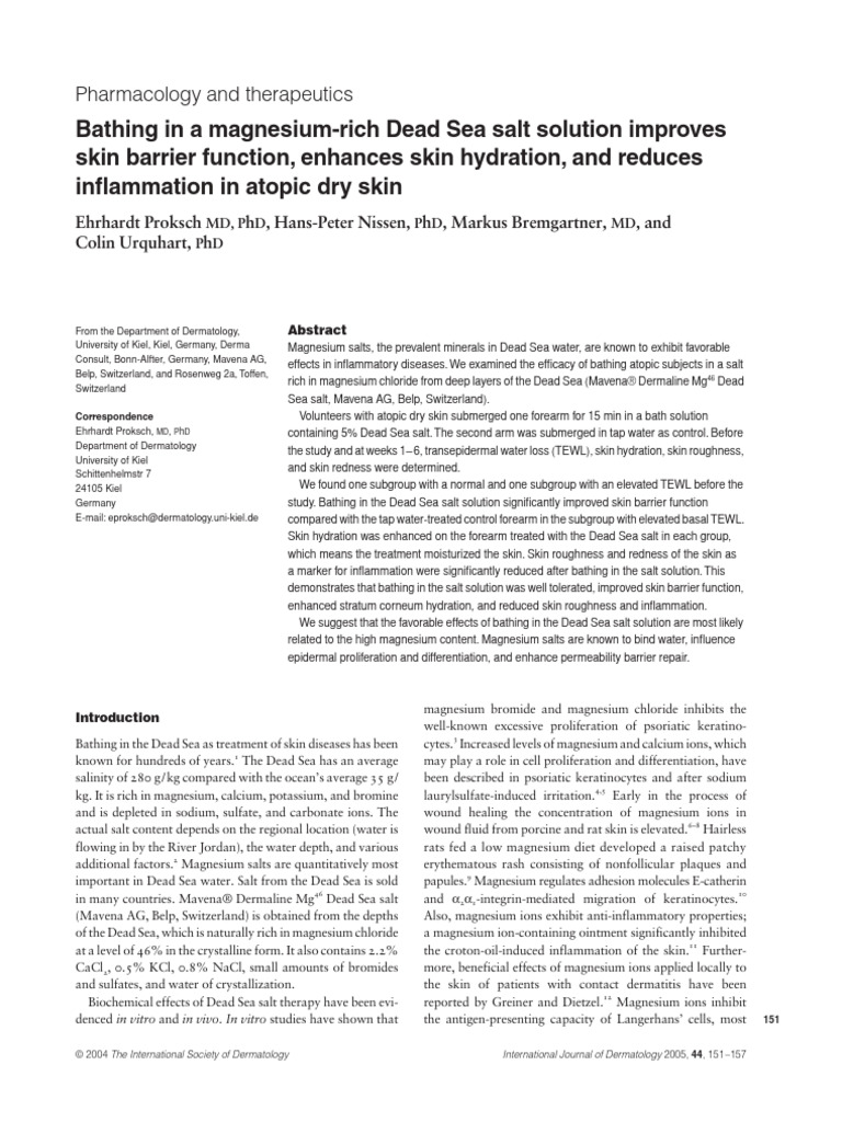 Dead sea salt improves atopic dry skin Proksch et al. PHARMACOLOGY and ...