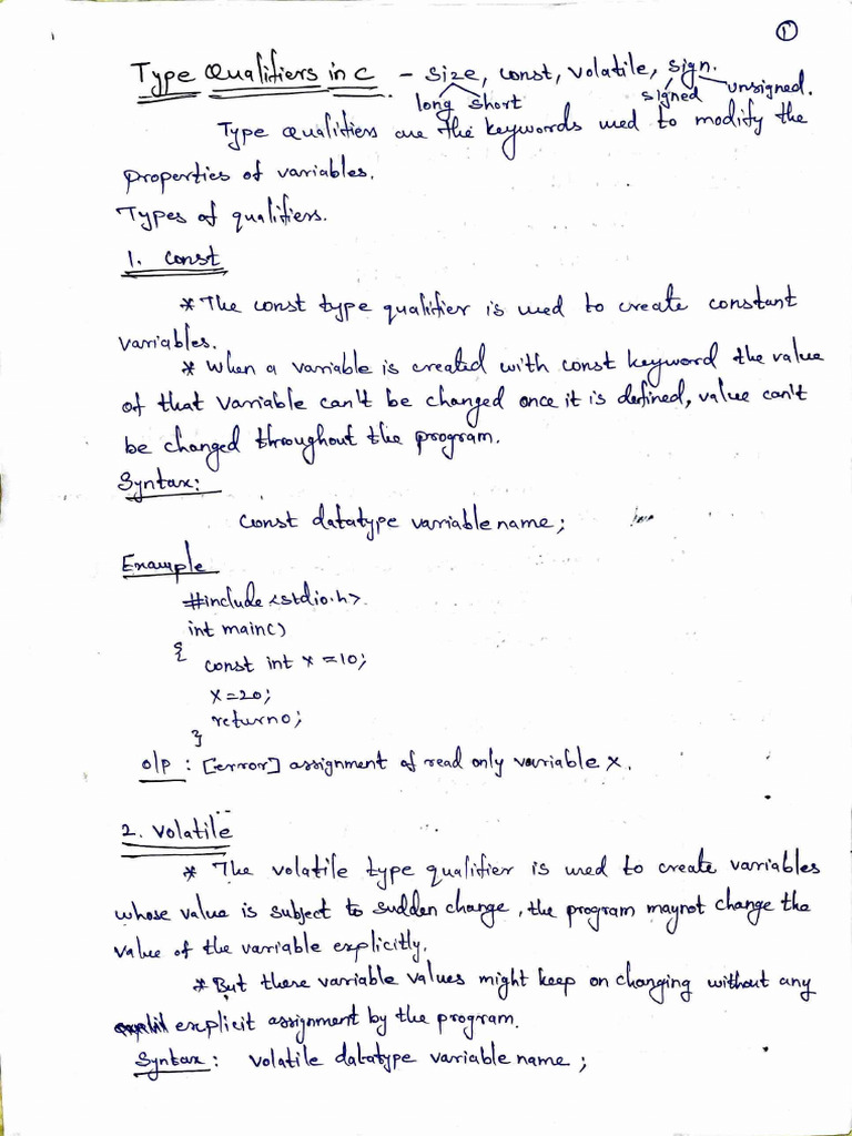 Type Qualifiers in C | PDF