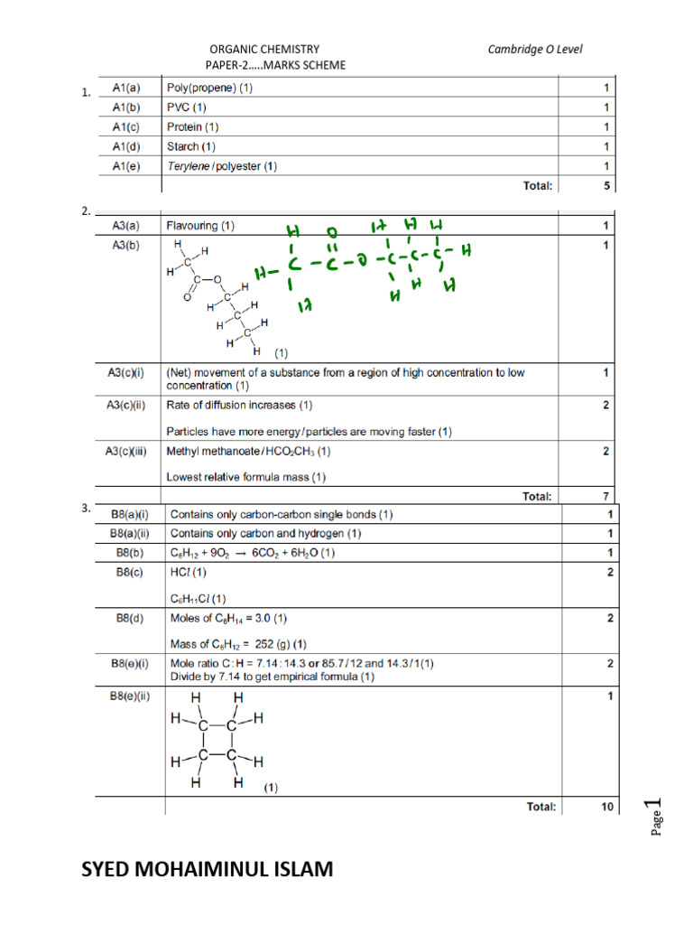 MS (X) Booklet Organic Chemistry Paper - 2 Part - 1 | PDF