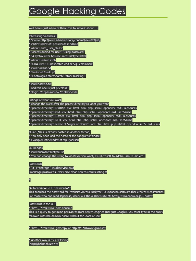 Google Hacking | PDF | Internet Relay Chat | Password