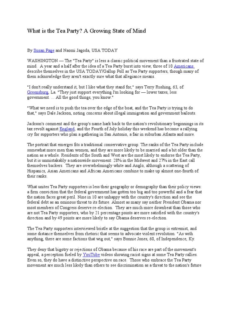 Understanding Tea Party Ideals | PDF | Tea Party Movement | Political ...