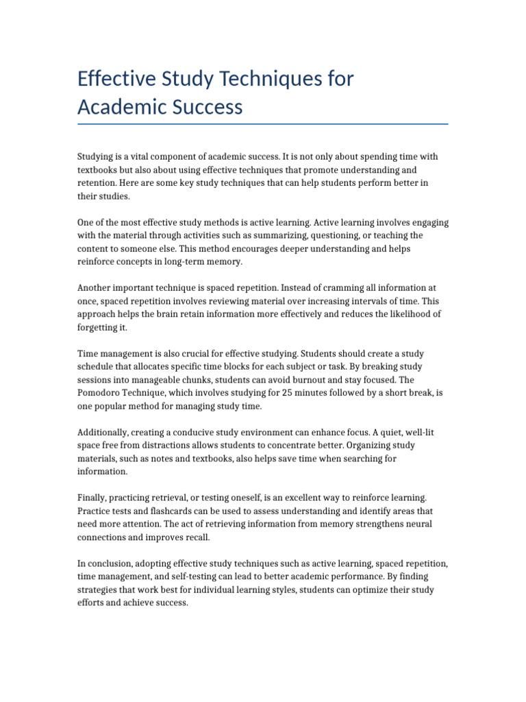 Effective Study Techniques For Academic Success | PDF