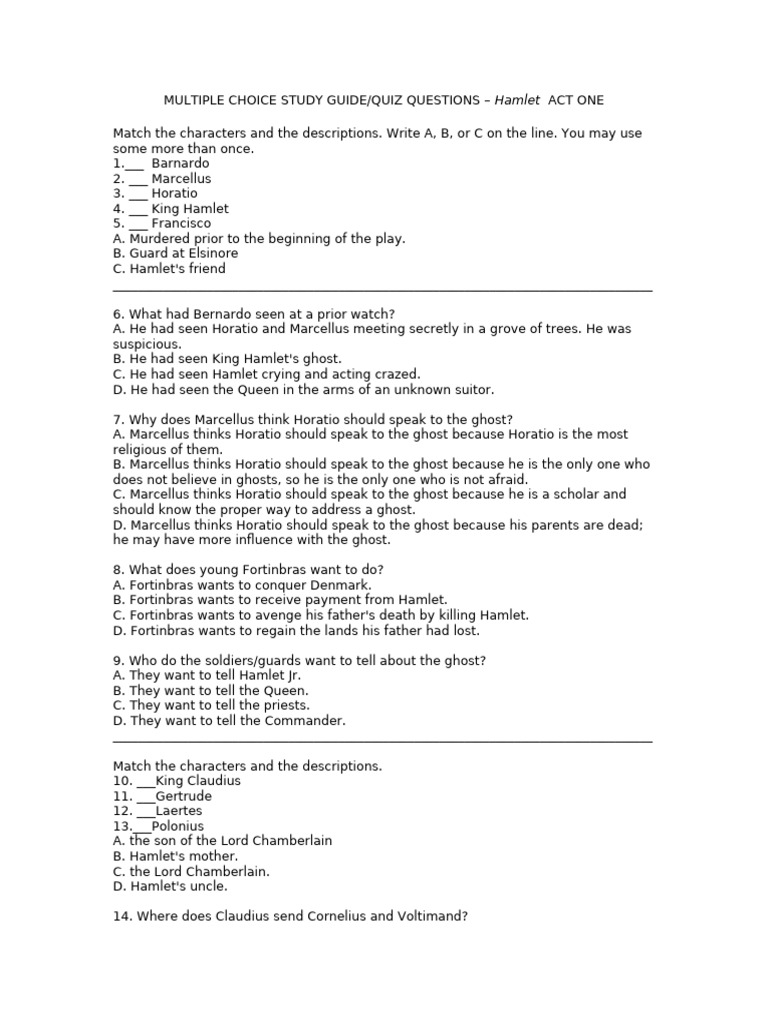 Hamletact1quiz 1 | PDF | Hamlet