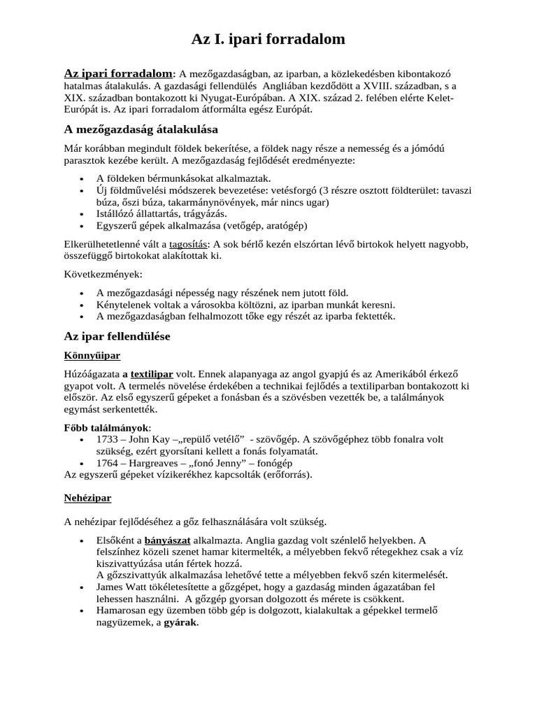 3.tétel Az Ipari Forradalmak | PDF