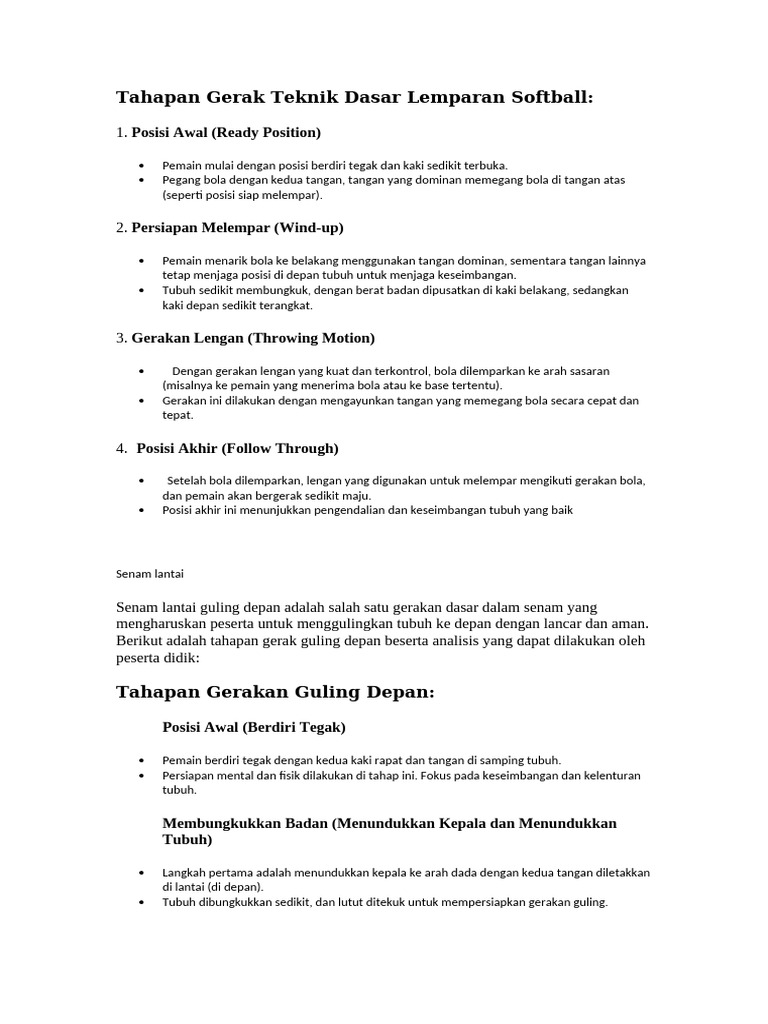 Tahapan Gerak Teknik Dasar Lemparan Softball | PDF