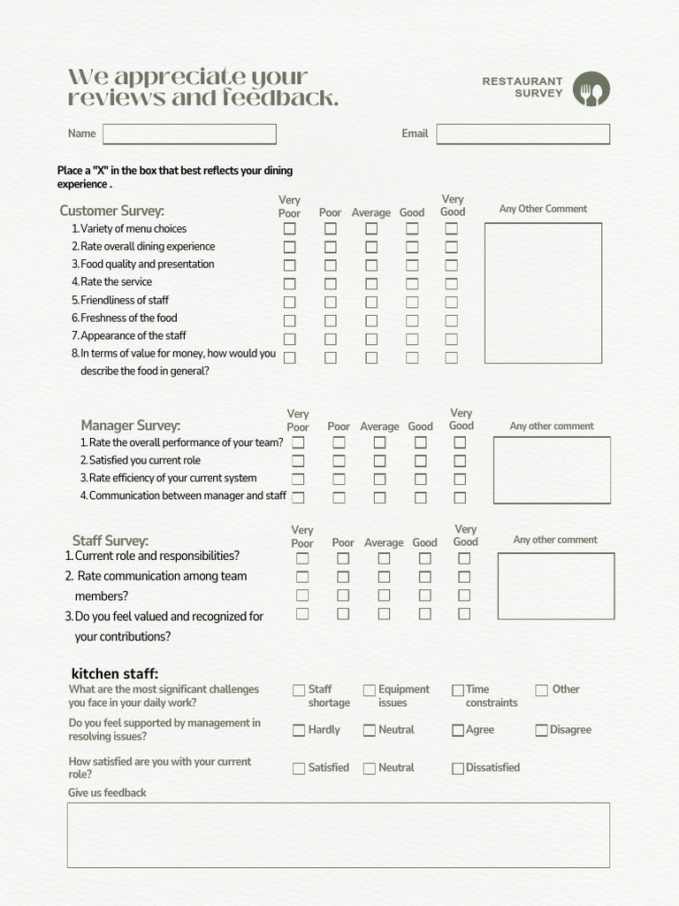 Professional Restaurant Survey Form Document A4 | PDF | Restaurants ...