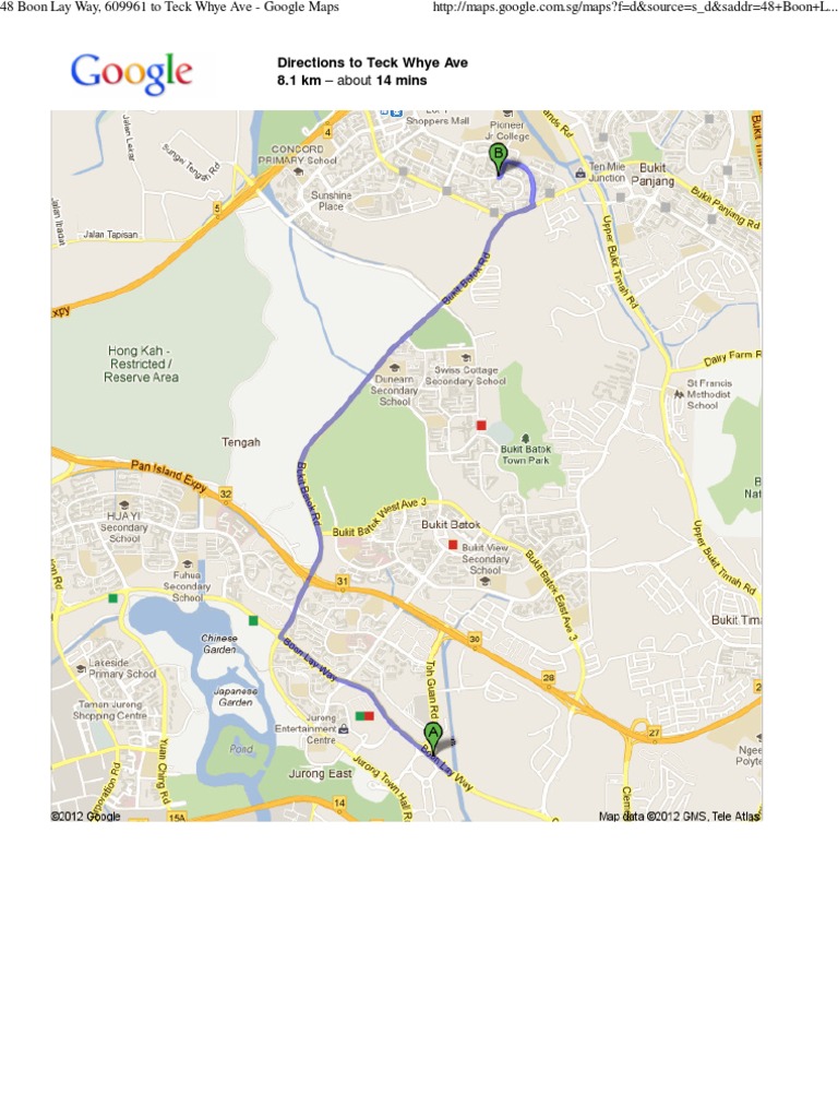 Directions from Boon Lay Way to Teck Whye | PDF | Travel | Home & Garden