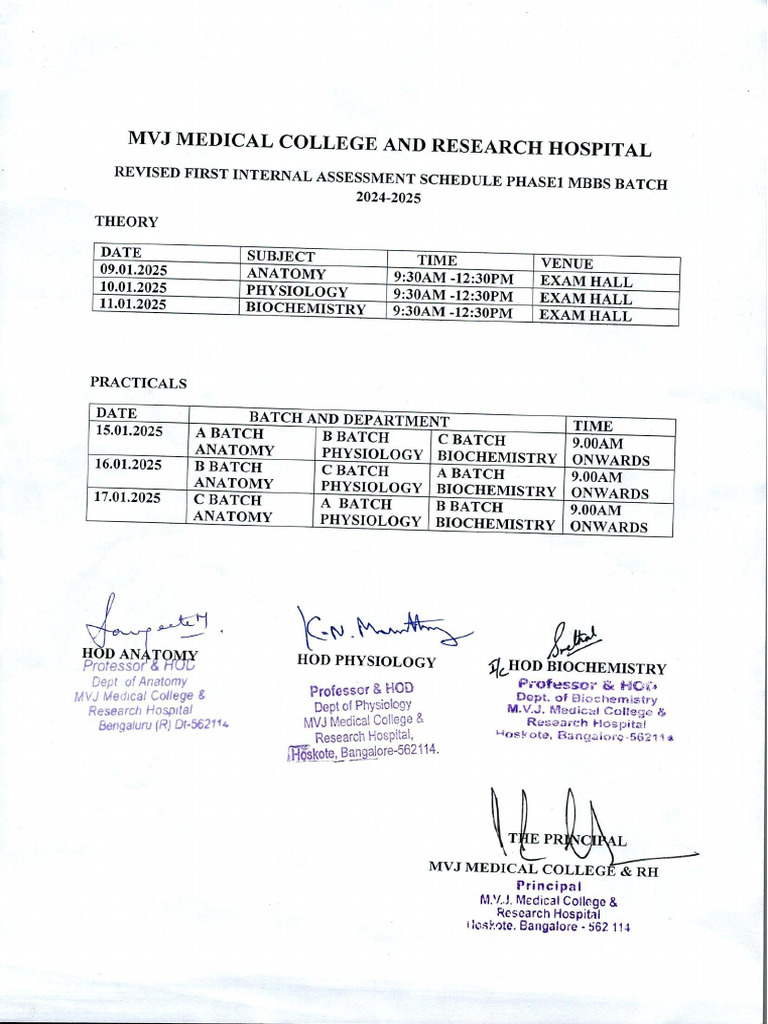 IA Time Table of 1st MBBS 2024-25 | PDF