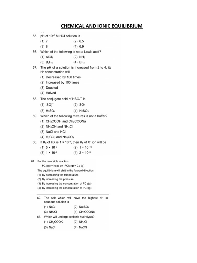 PRACTICE SHEET_CODE_A_22_23_CHEMICAL AND IONIC EQUILIBRIUM | PDF