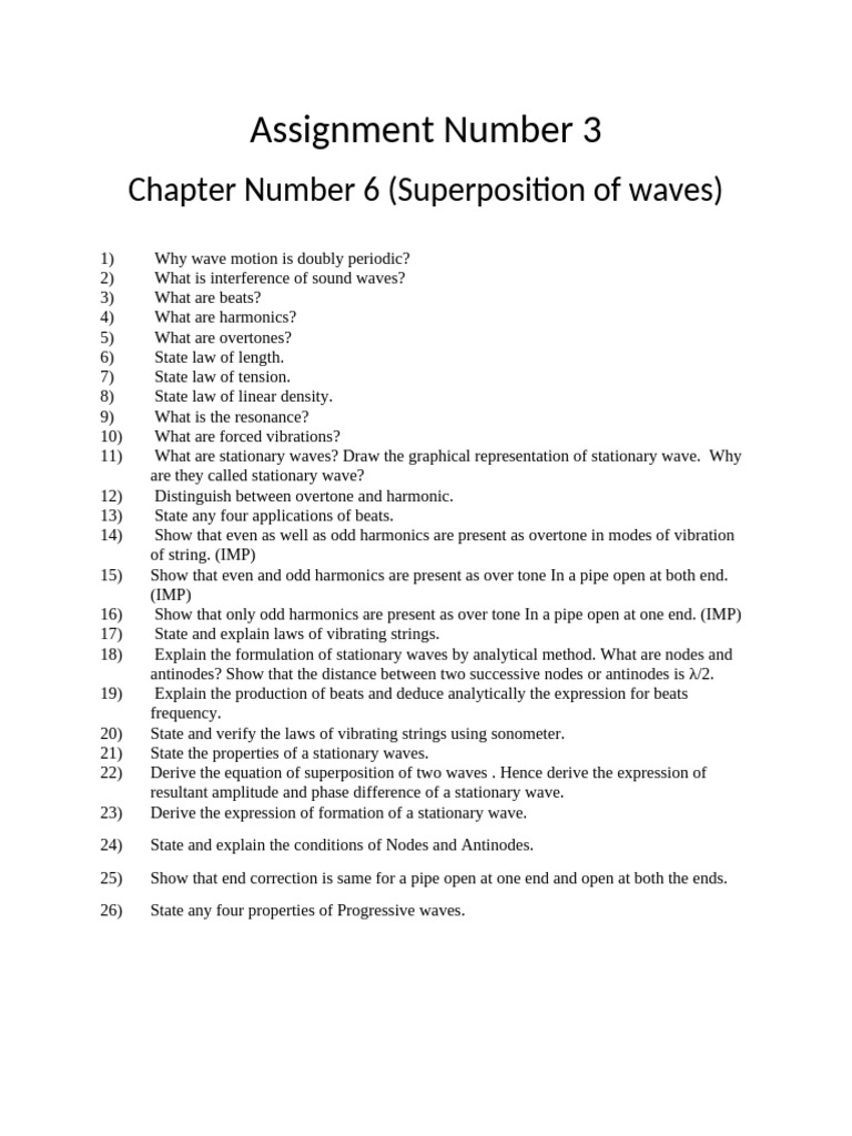 Important Questions on Wave Superposition | PDF