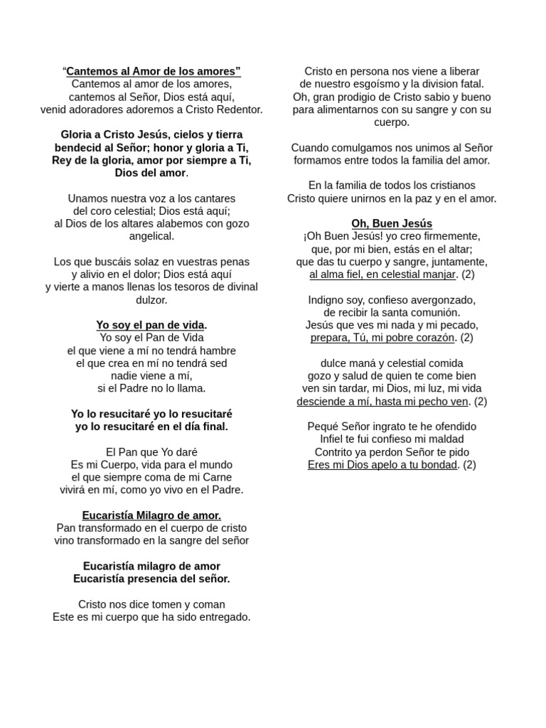 CANTOS PARA PROSECIÓN CORPUS CHRISTI | PDF | eucaristía | Cristo (título)