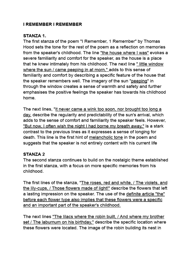 I remember I remember | PDF | Poetry | Nostalgia