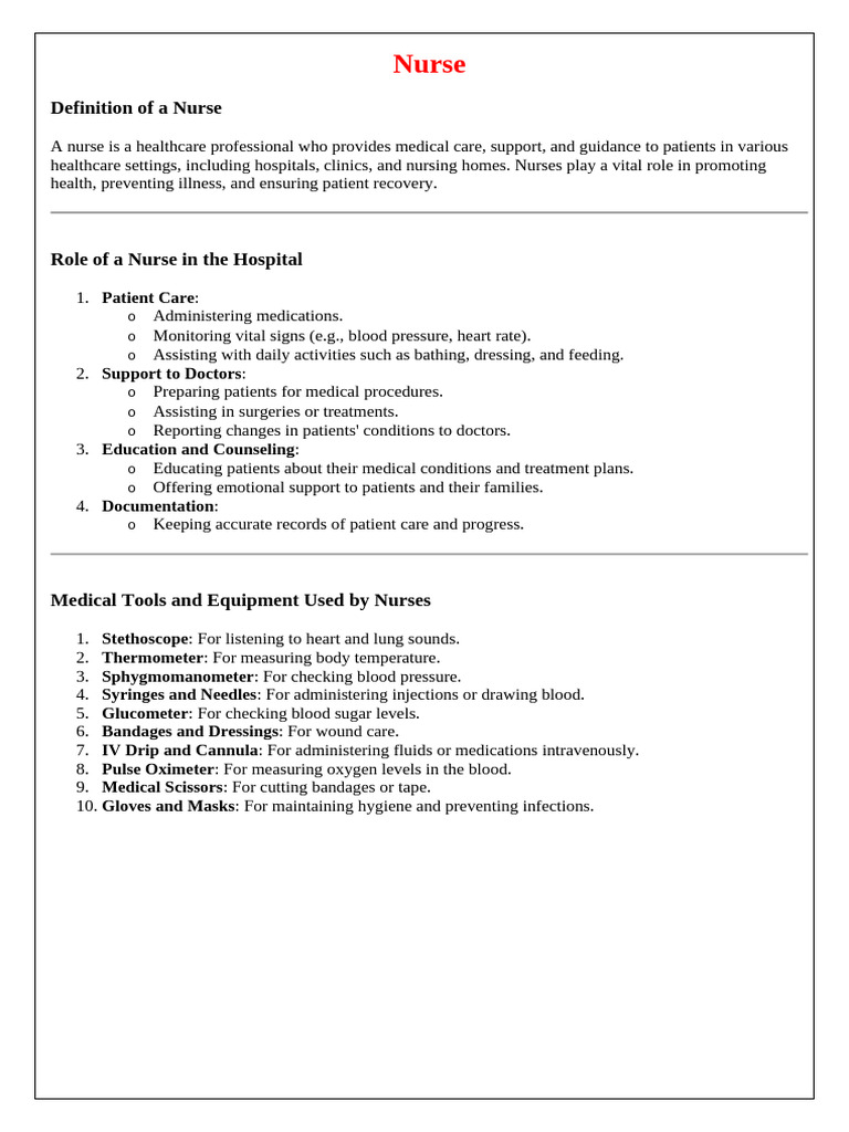 Understanding the Role of Nurses | PDF