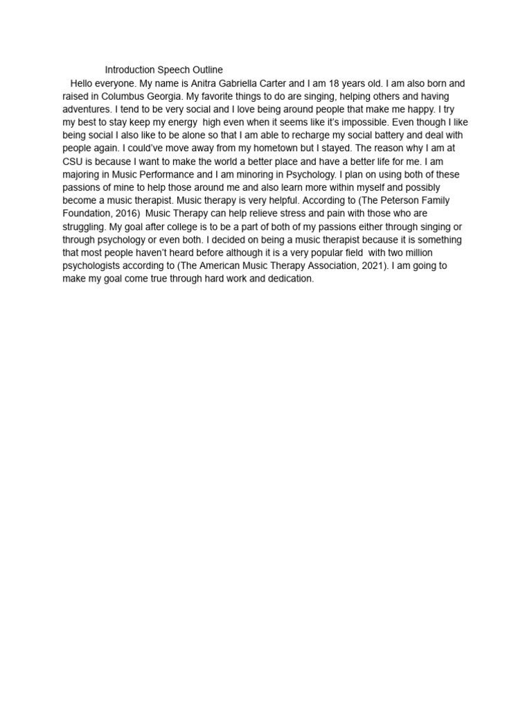 Anitra Carter Introduction Speech PDF | PDF