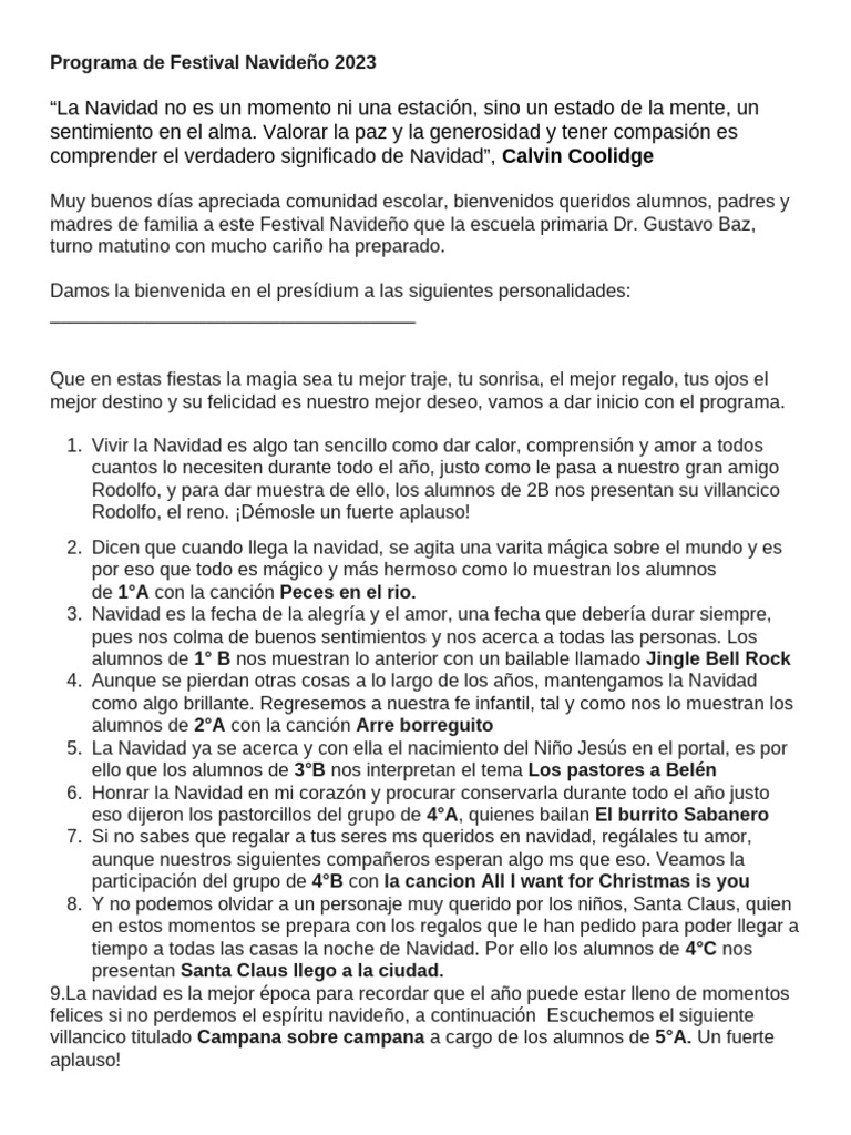 Programa de Festival Navideño 2023 | PDF | Navidad | Villancicos