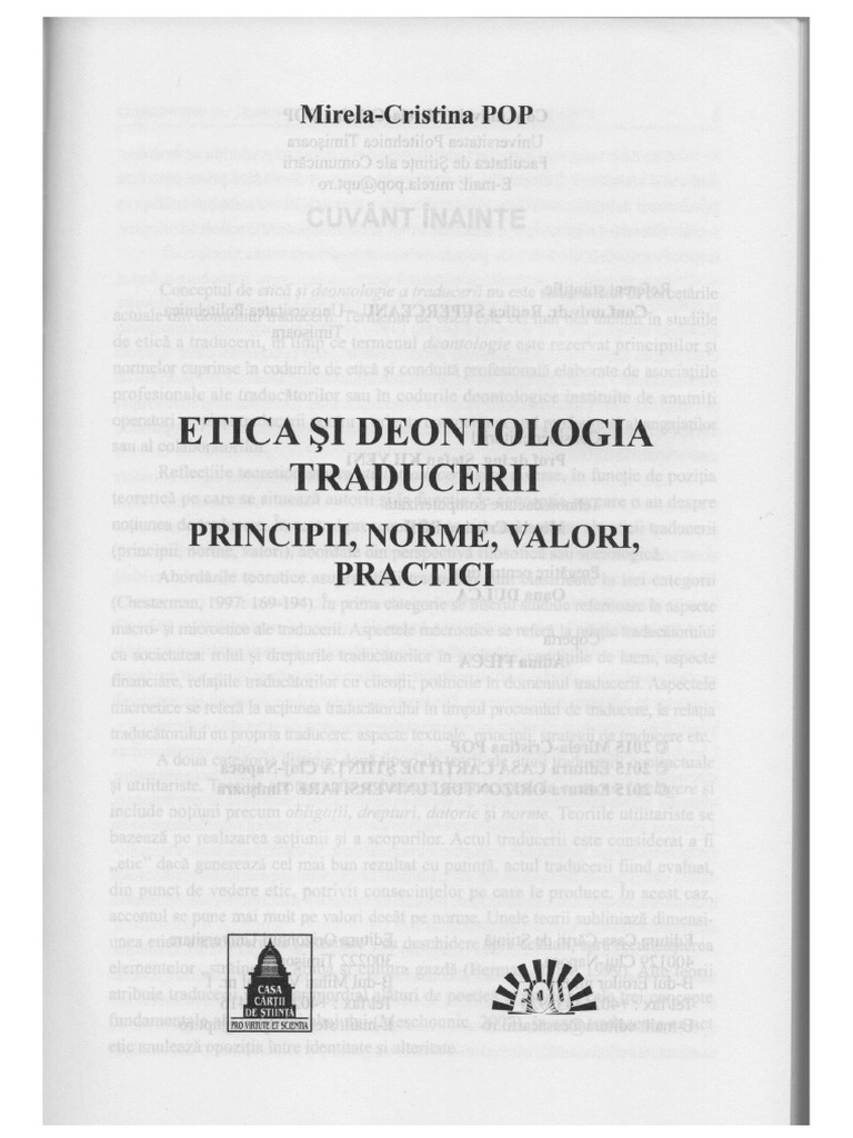 Mirela-Cristina Pop - Etica Și Deontologia Traducerii | PDF