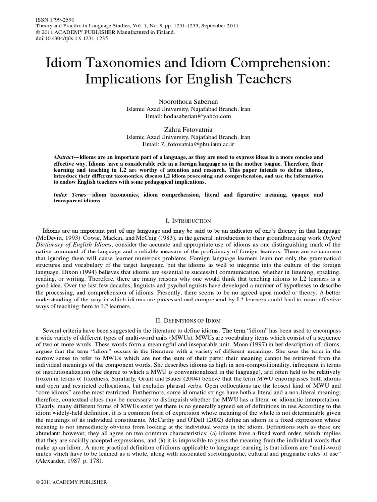 Idiom_Taxonomies_and_Idiom_Comprehension | PDF | Idiom | Second Language