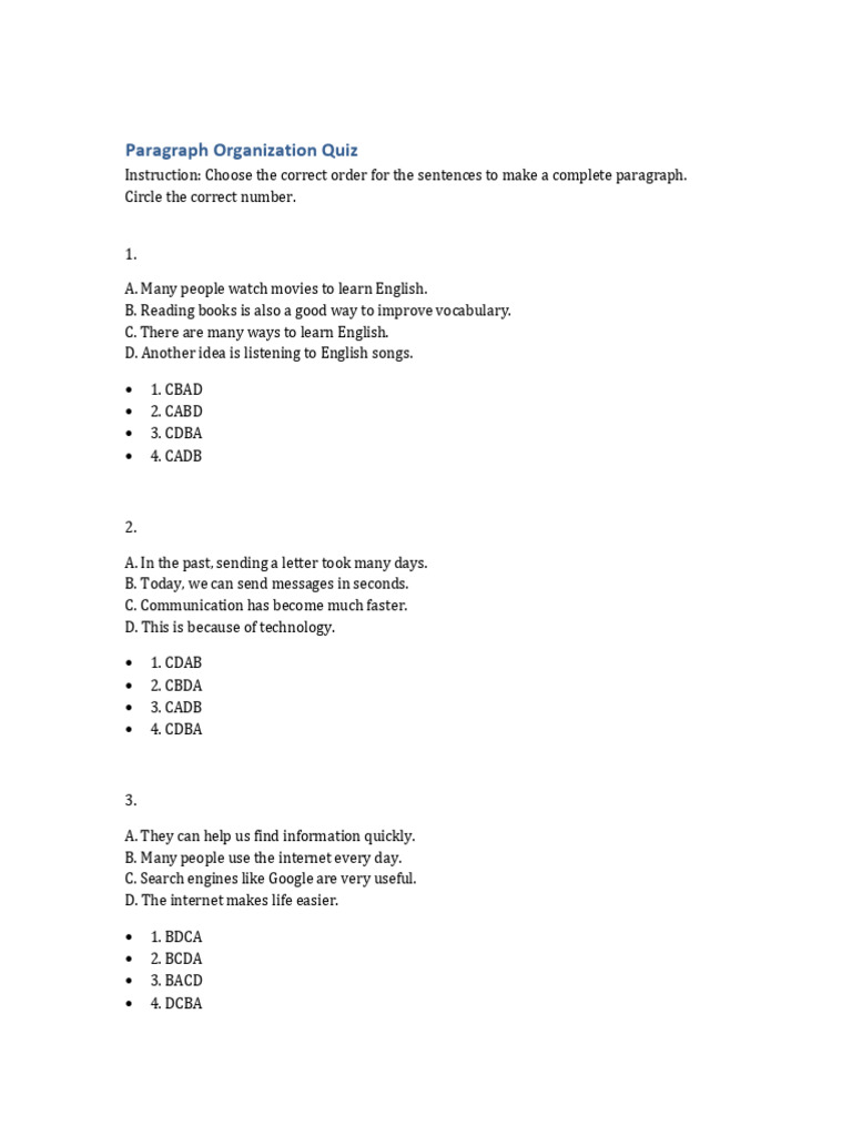 Simplified Paragraph Quiz | PDF | Sleep