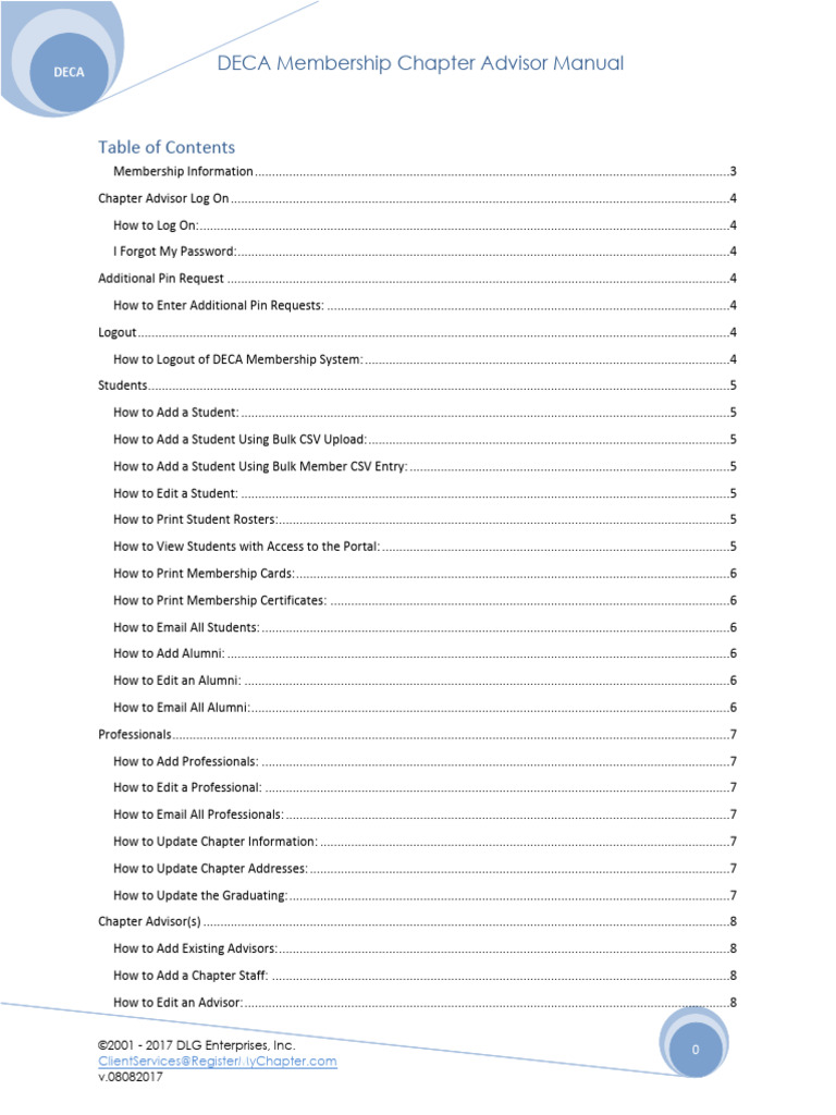 DECA MEMBERSHIP Chapter Advisor Manual | PDF | Login | Icon (Computing)