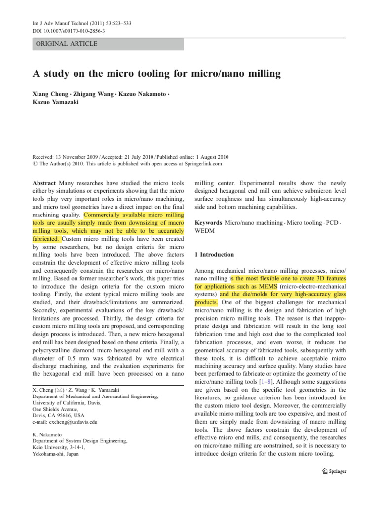 Design Criteria for Micro Tooling | PDF | Machining | Mechanical ...