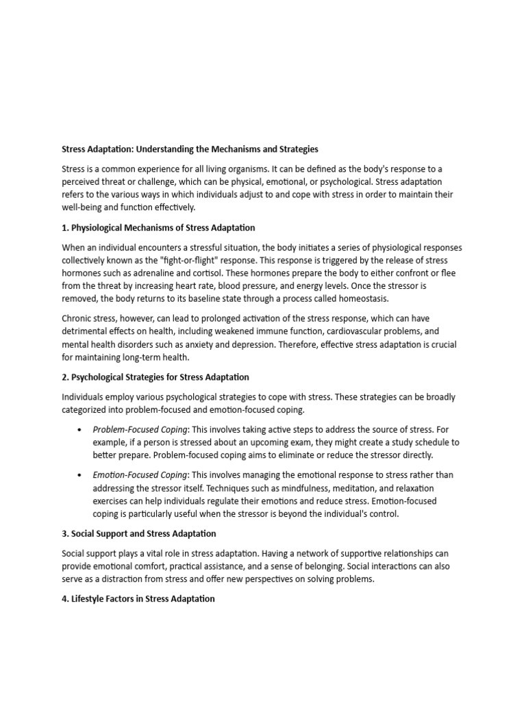 Stress Adaptation | PDF | Stress (Biology) | Relaxation (Psychology)