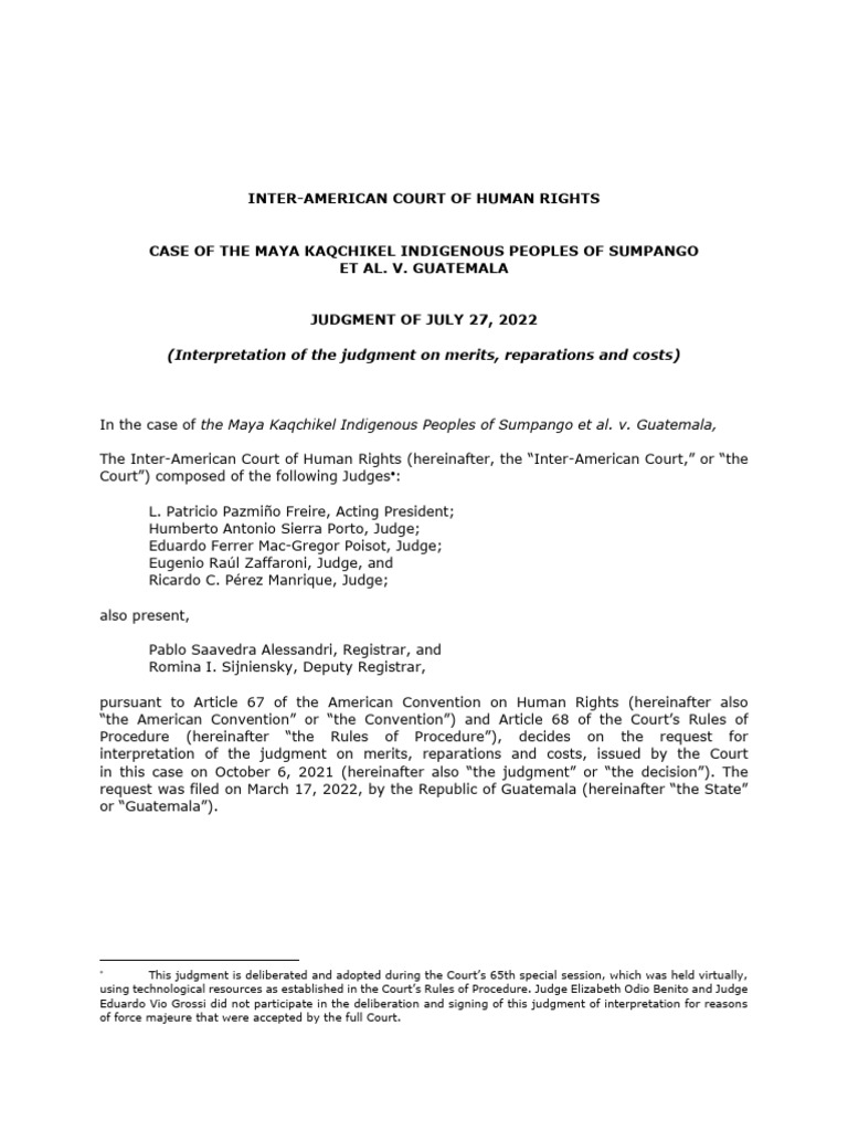 Corte Idh Caso Pueblos Indgenas Maya Kaqchikel de Sumpango y - en | PDF | Judgment (Law ...
