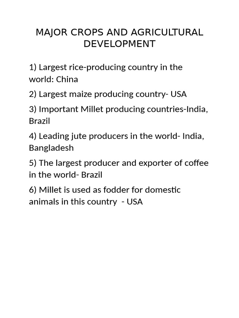 Major Crops and Agricultural Development (Map Work) | PDF