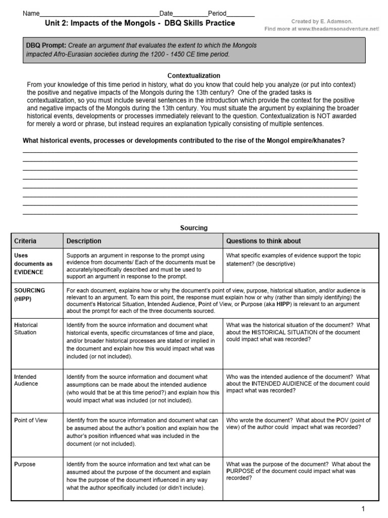Unit 2 DBQ Practice - Impacts of the Mongols | PDF | Argument | Cognitive Science