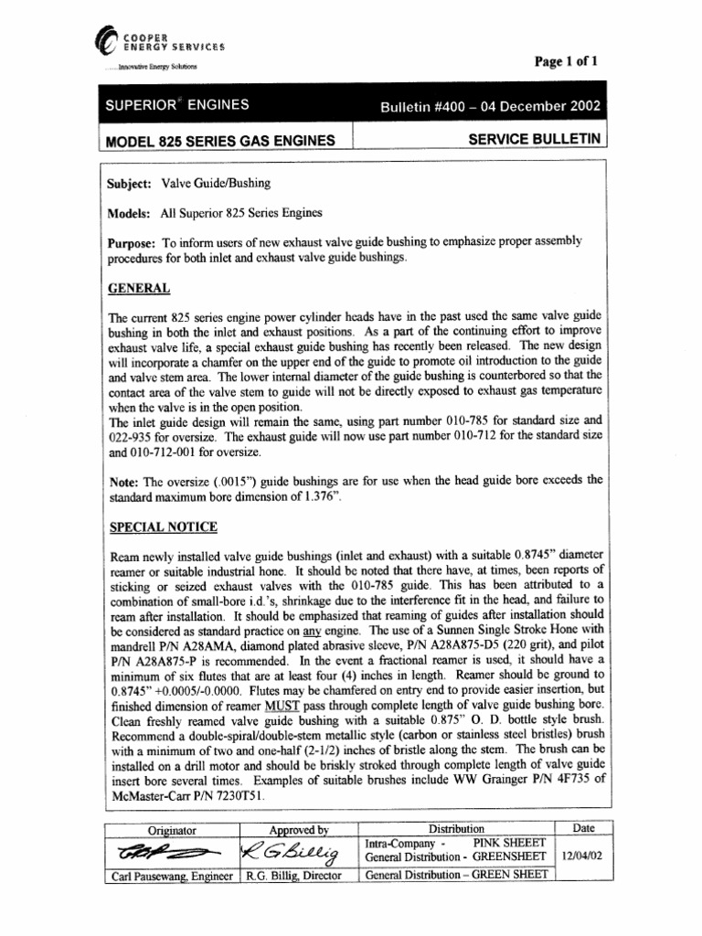 SB 0400 Valve Guide Bushing Motor Superior 16SGT | PDF