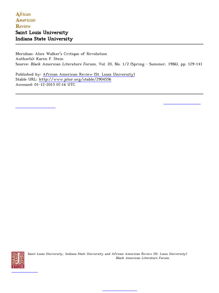 Meridian: Alice Walker's Critique of Revolution | PDF | Hero