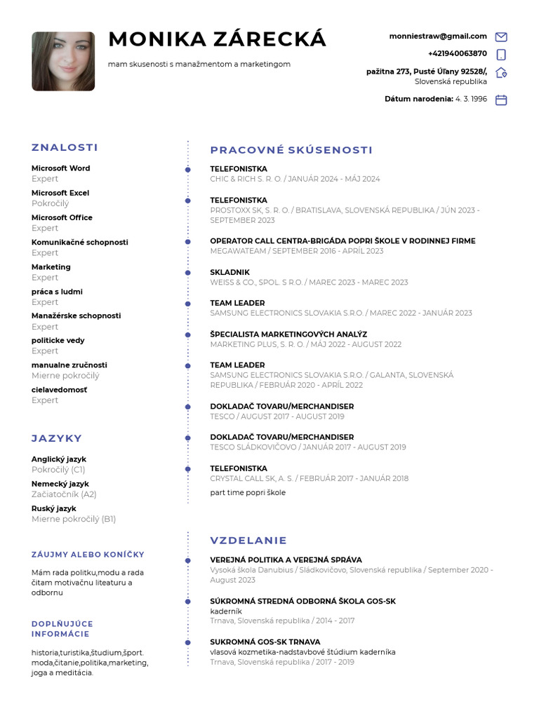 Monika Zárecká SK CV | PDF