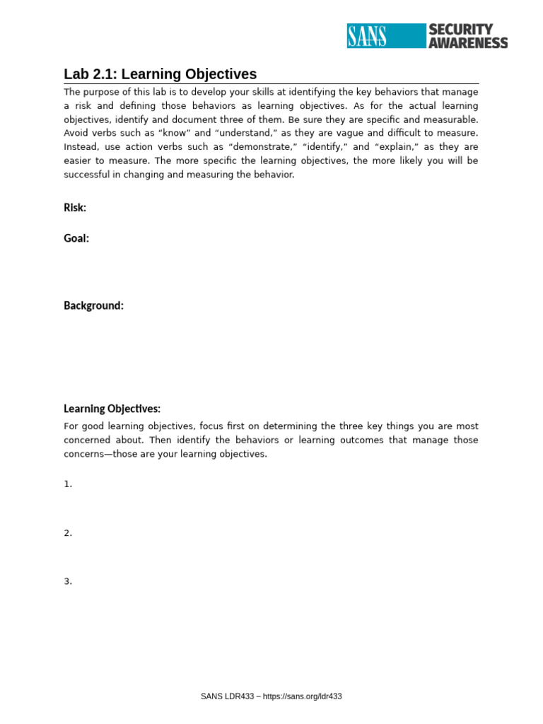 Stage03-07-Lab2.1-LearningObjectives | PDF