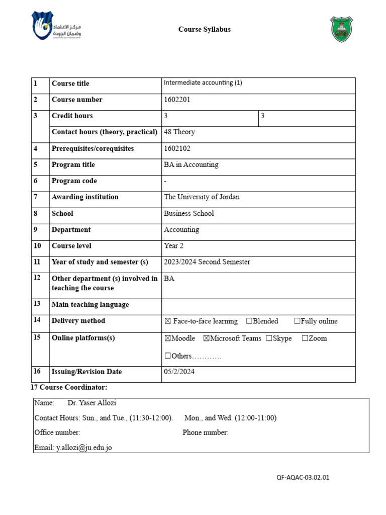 Intermediate Accounting 1 Syllabus | PDF | Valuation (Finance) | Inventory