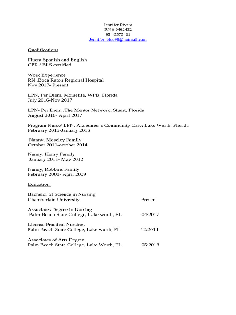 Nurse Resume 2017 | PDF