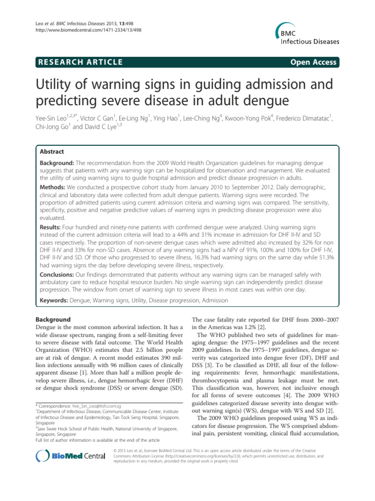 Warning Signs in Guiding Admission and Predicting Severe Disease in ...