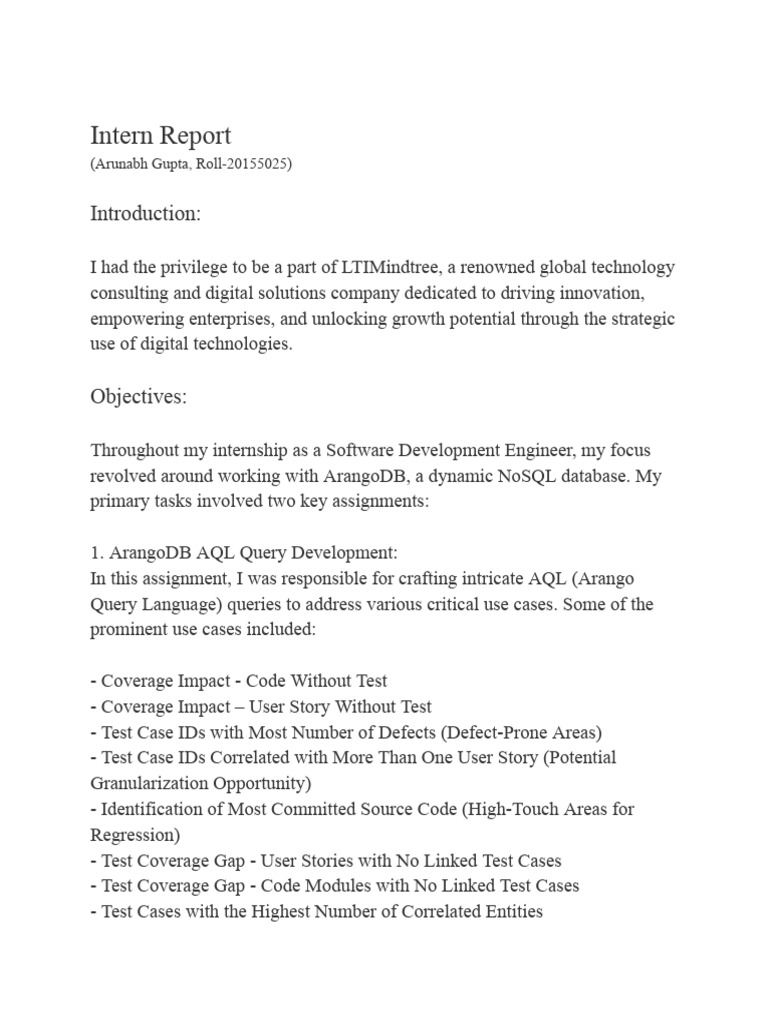 Inern Report | PDF | Databases | No Sql