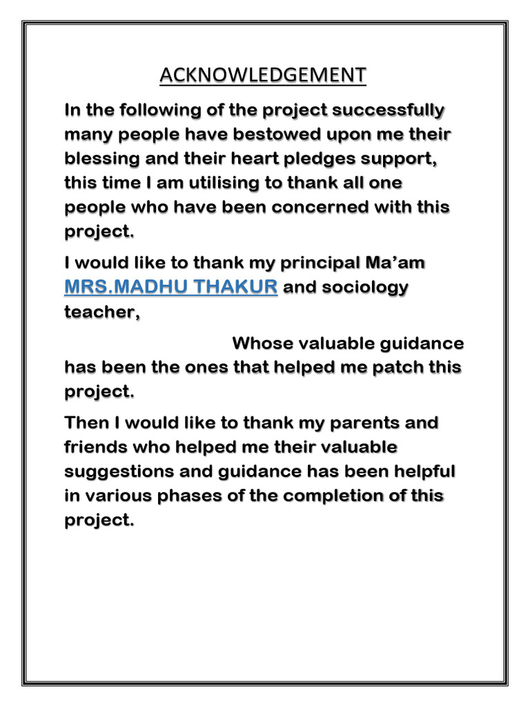 Project Acknowledgement and Thanks | PDF