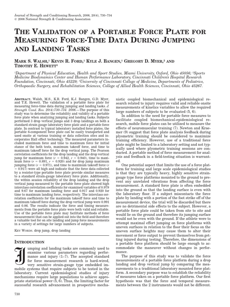 The Validation of A Portable Force Plate For.1 | PDF | Student's T Test ...