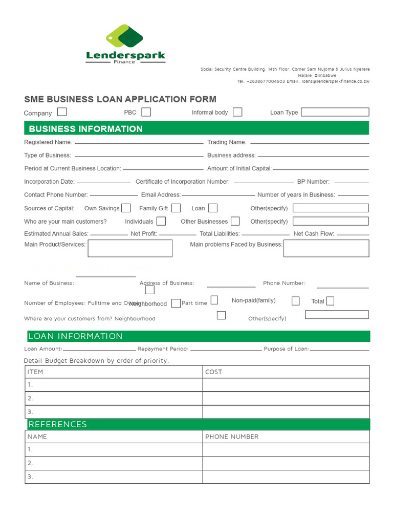 Lenderspark Finance SME Loan Application Form | PDF | Business | Loans