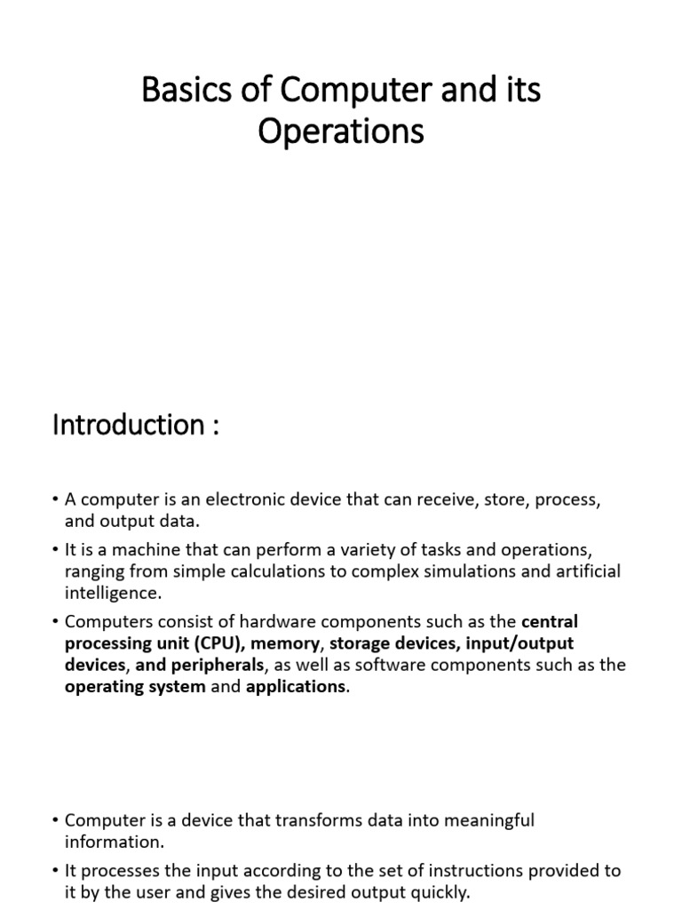 Basics of Computer and Its Operations and Application Packages | PDF ...