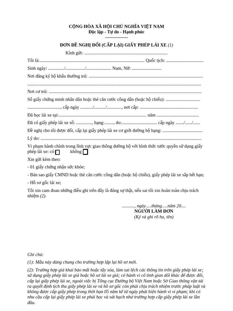 Don de Nghi Doi Giay Phep Lai Xe | PDF