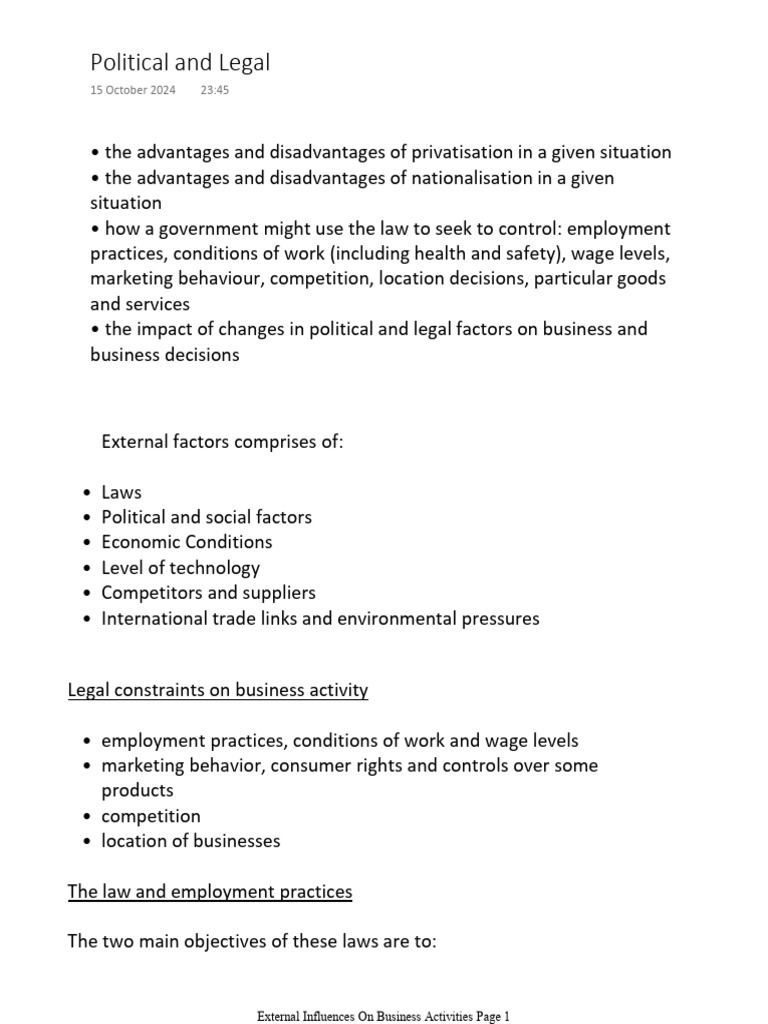 Political and legal | PDF | Employment | Occupational Safety And Health