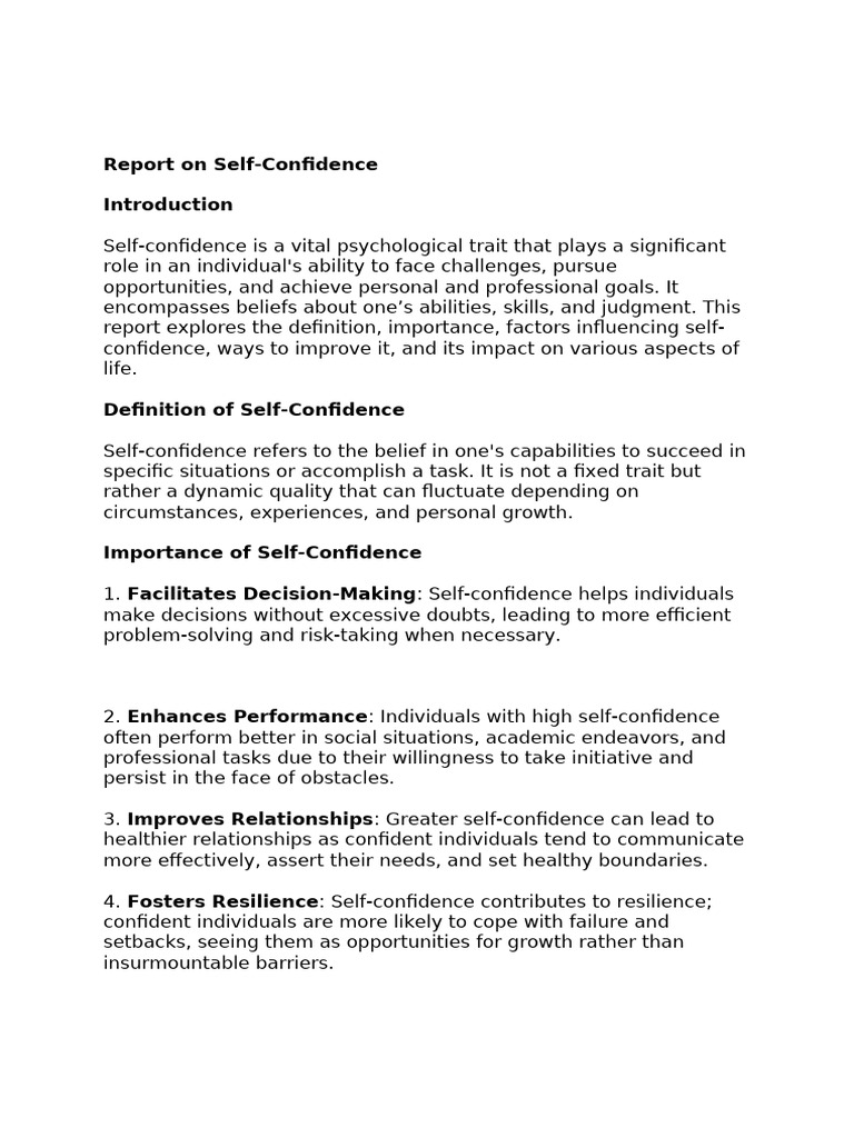 Report On Self-Confidence | PDF