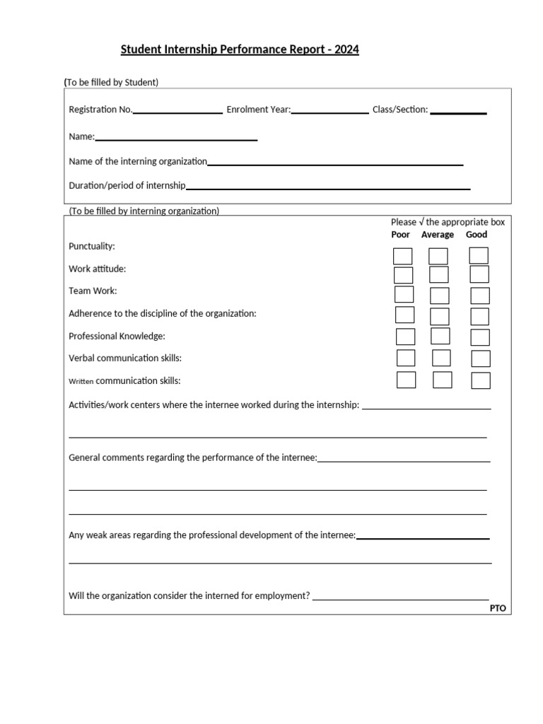Internship Evaluation Form 2024 | PDF