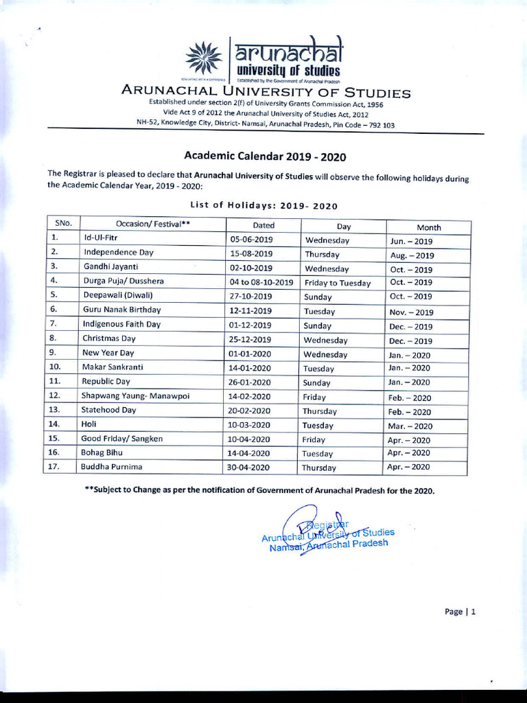 Academic Calendar 2019-20 | PDF