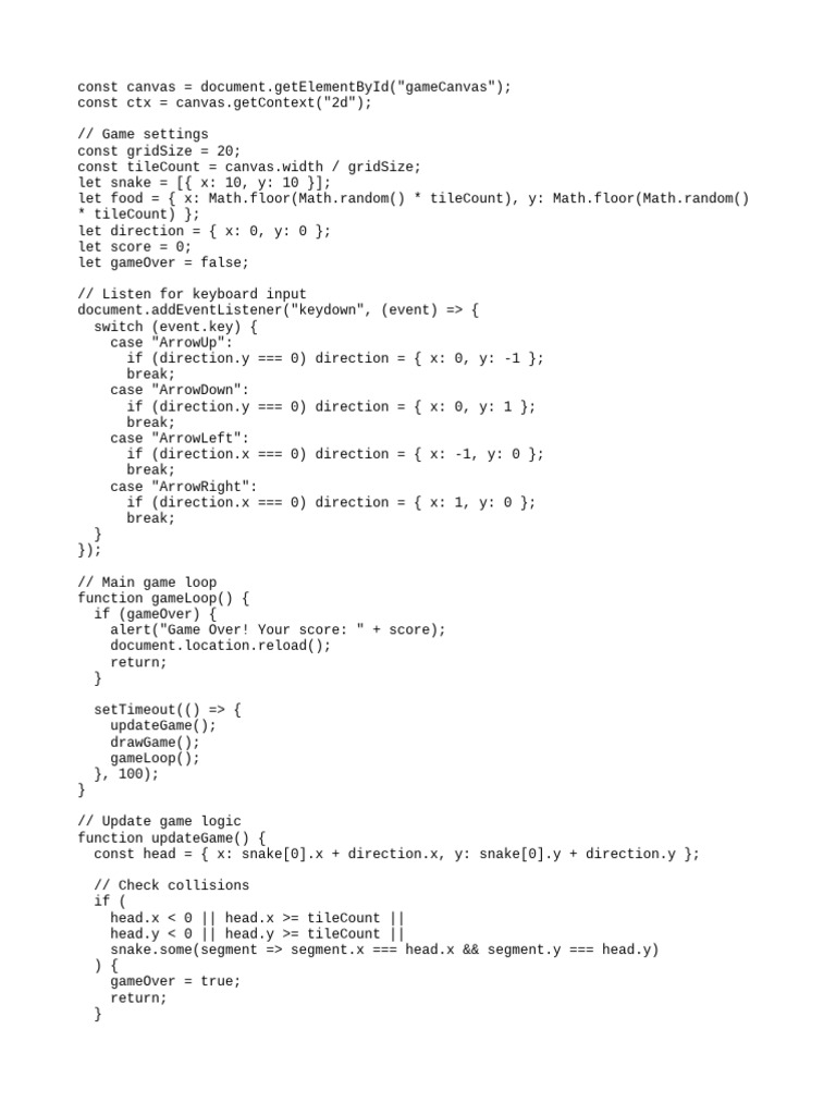 JavaScript Snake Game Code | PDF