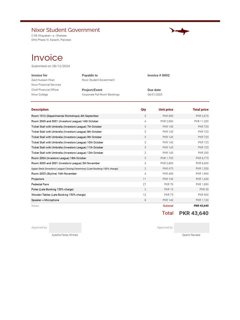 NFS Corporate Fall 2024 Invoice.xlsx - Invoice | PDF