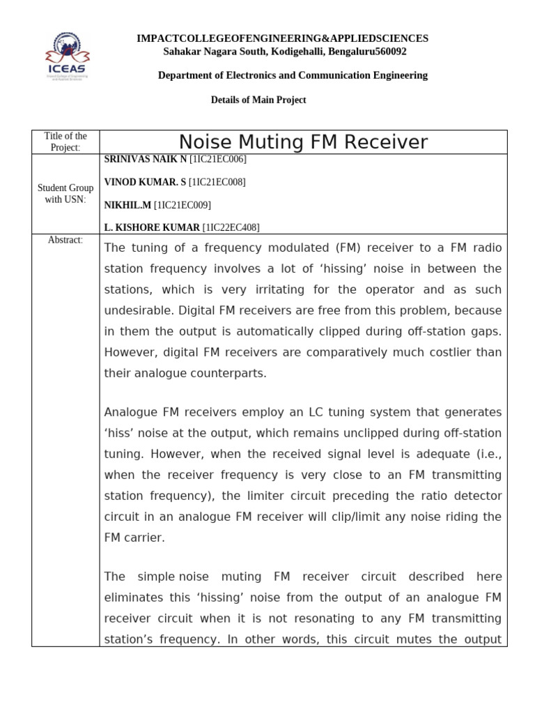 Noise Muting FM Receiver Project | PDF
